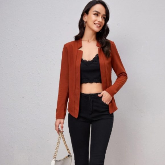 Jackets & Coats | Rust Brown Solid Notch Neck Blazer | Poshmark